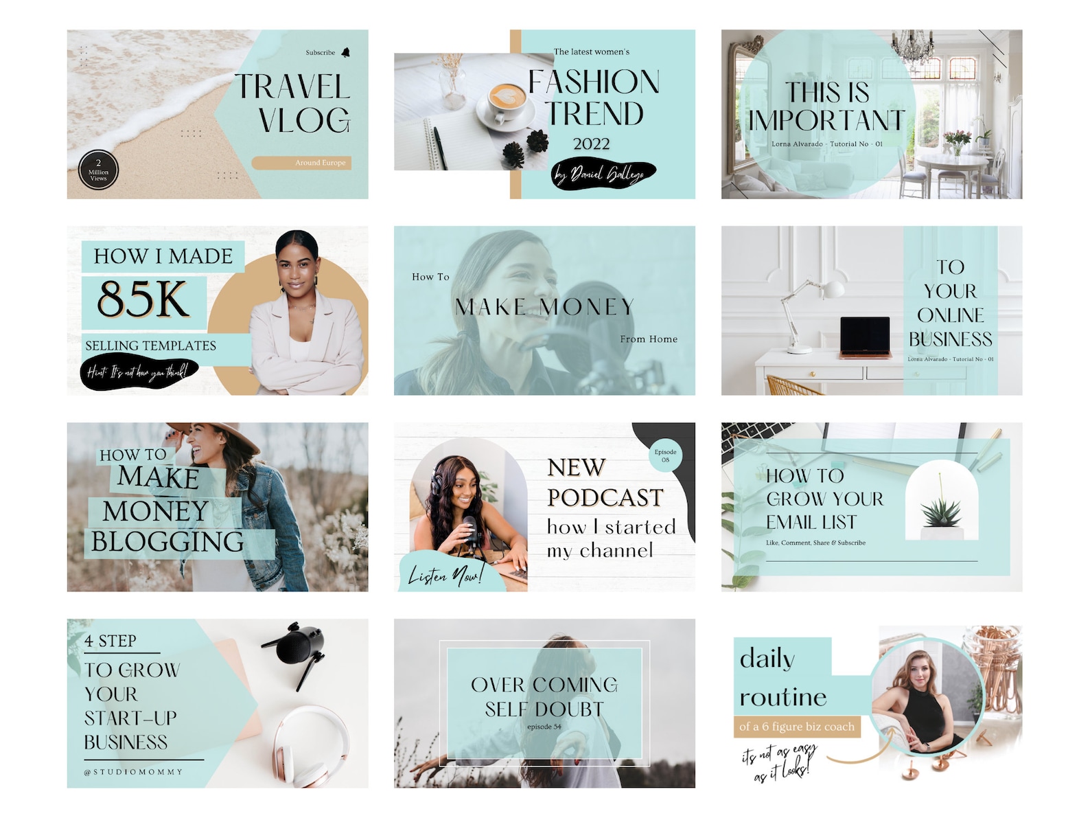 Turquoise Youtube Thumbnail Templates – Canva Brand Kit (20) - Studio ...