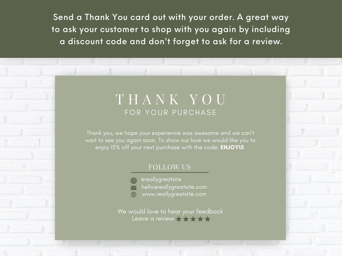 Thank You for Your Purchase Card Template Small Business - Etsy