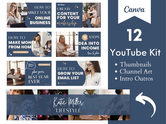 Blue Youtube Branding Kit Youtube Banner Template Canva - Etsy