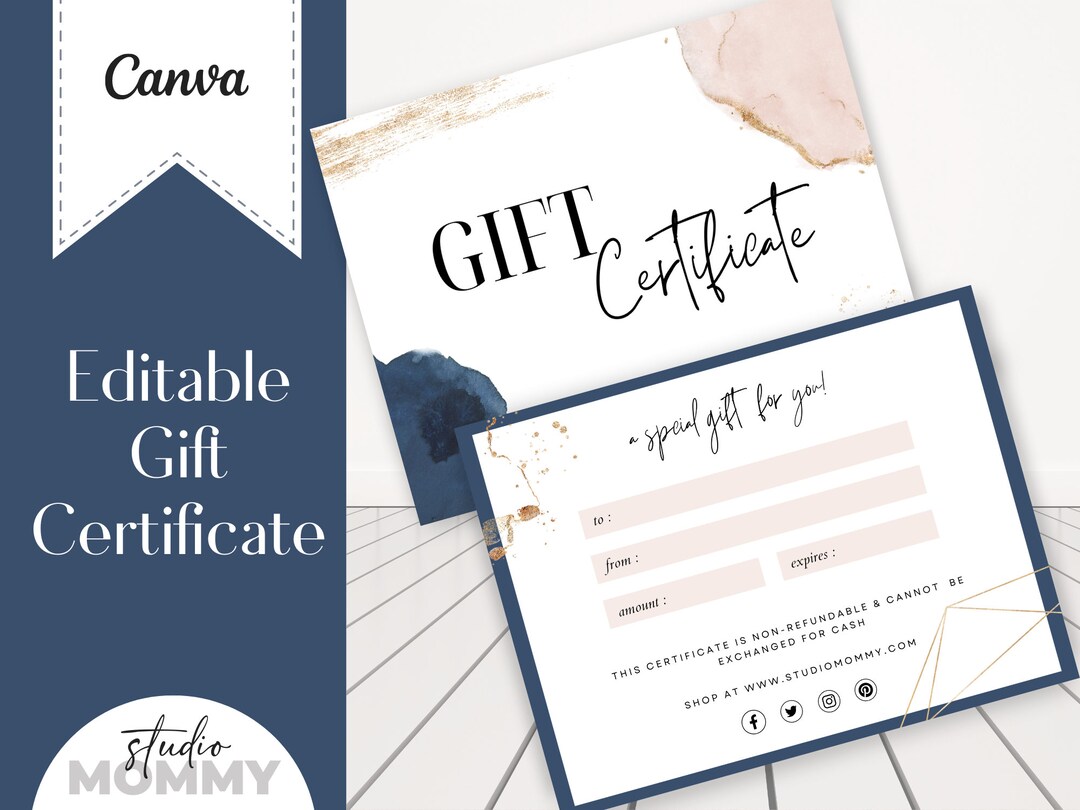 Blue Gift Card Template Printable and Editable Gift Certificate for ...