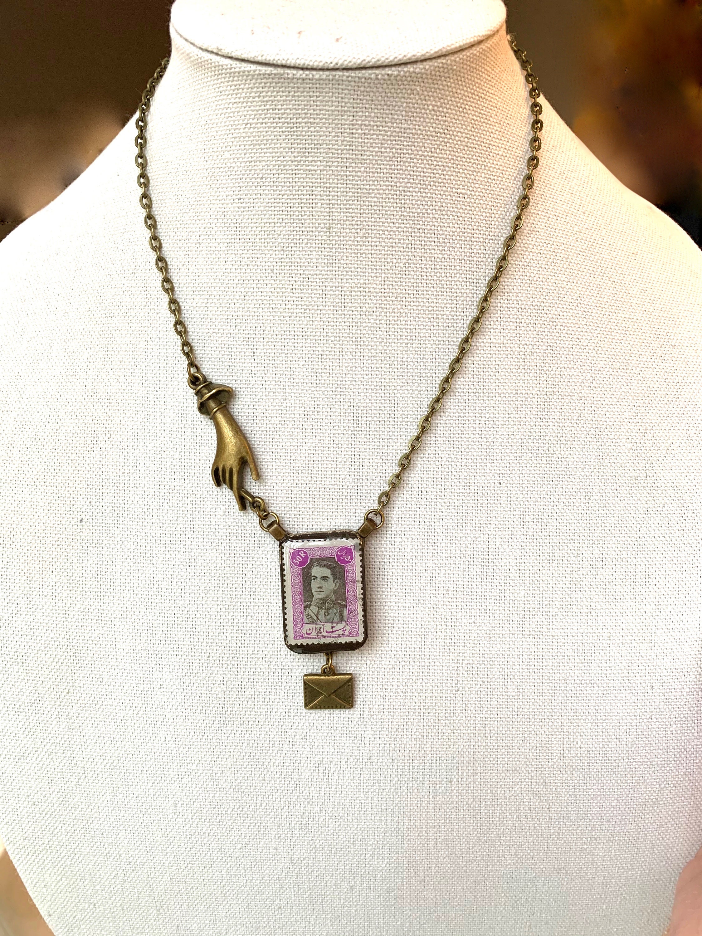 Persian Necklace Pahlavi Vintage Postage Stamp Persian - Etsy