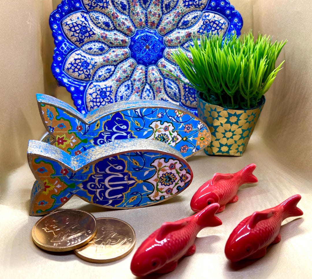 Persian Haftseen Wooden Fish Set, Tile Decoupage Art, Nowruz Decor - Etsy