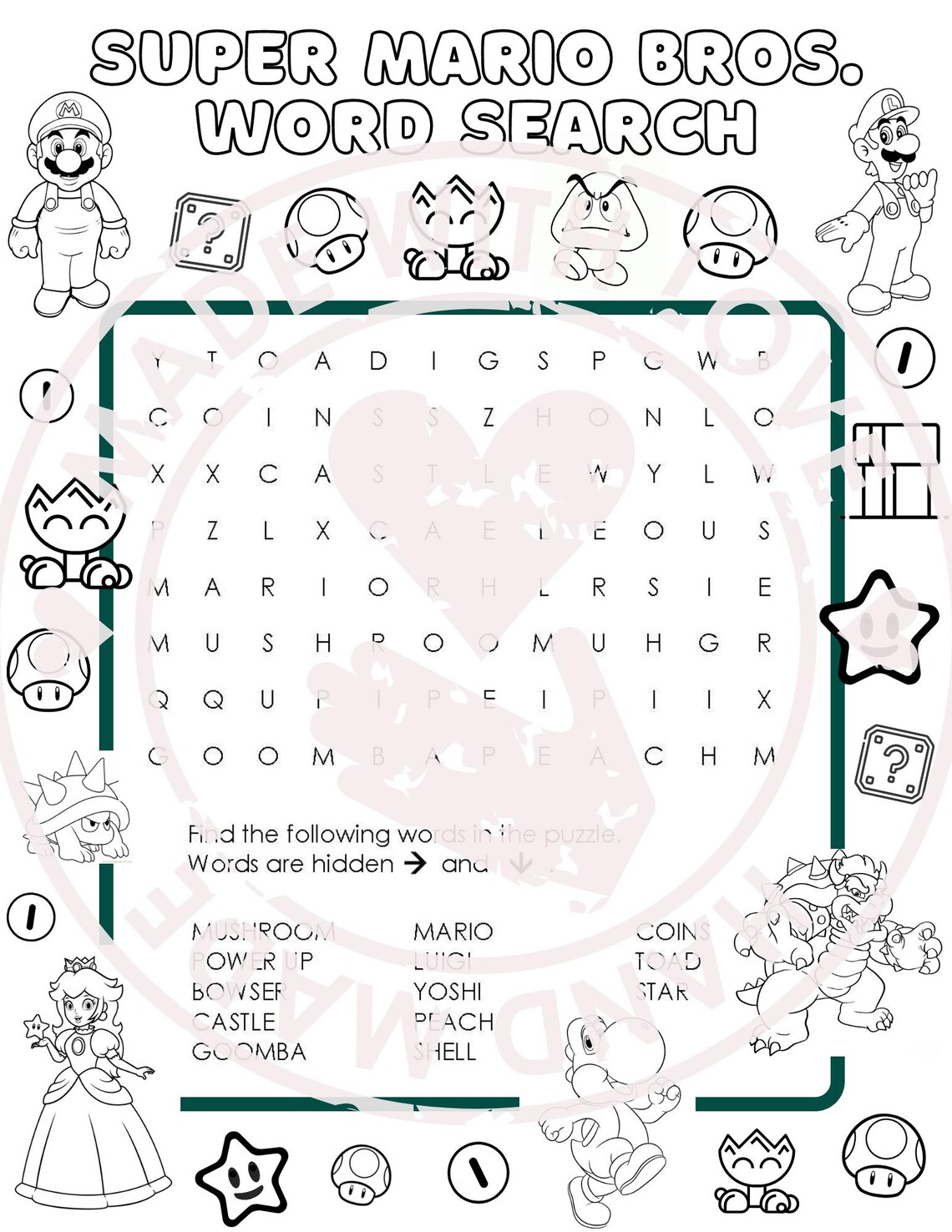 Kids Word Search SUPER MARIO BROS. Theme - Instant Download! - Etsy