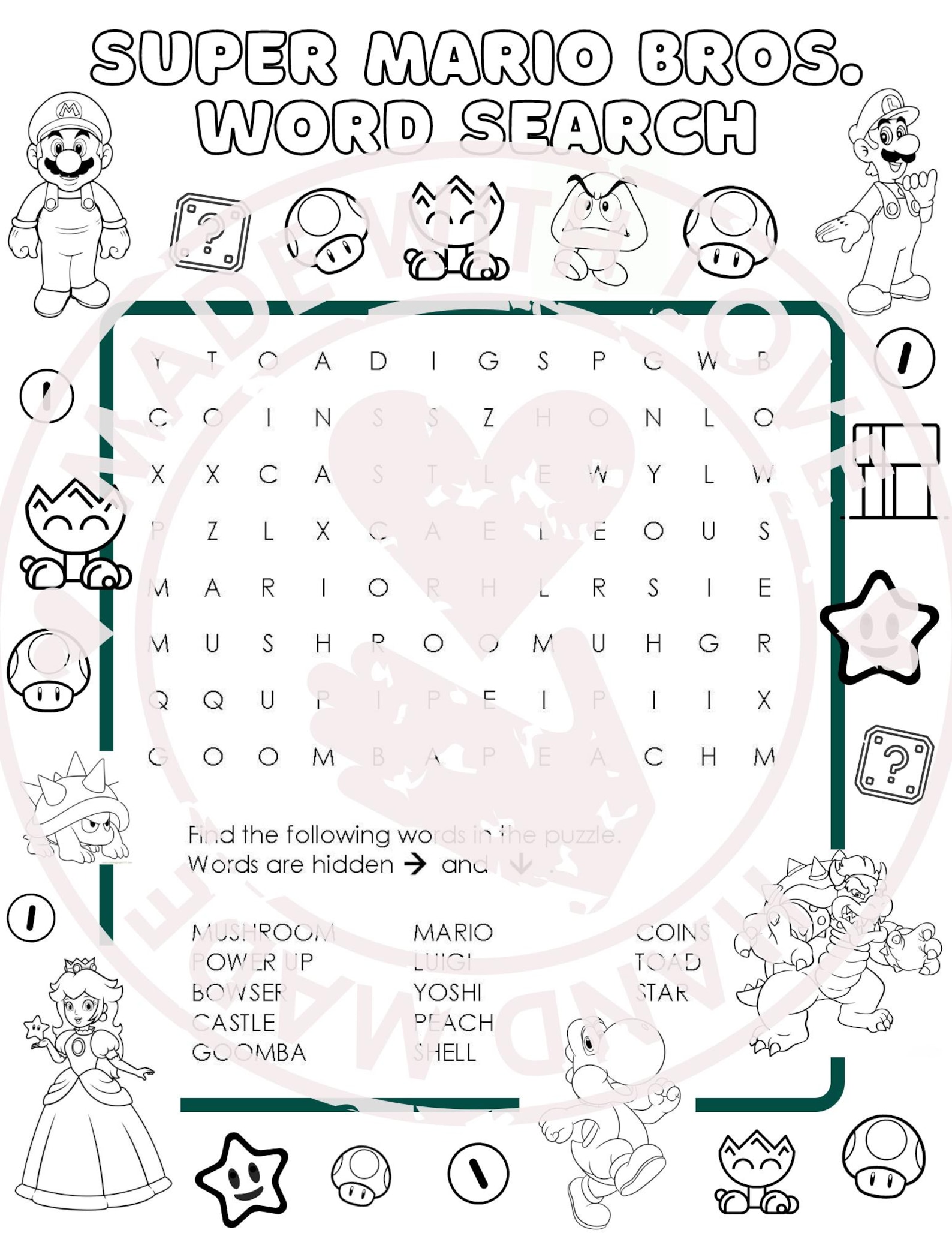 Kids Word Search SUPER MARIO BROS. Theme - Instant Download! - Etsy