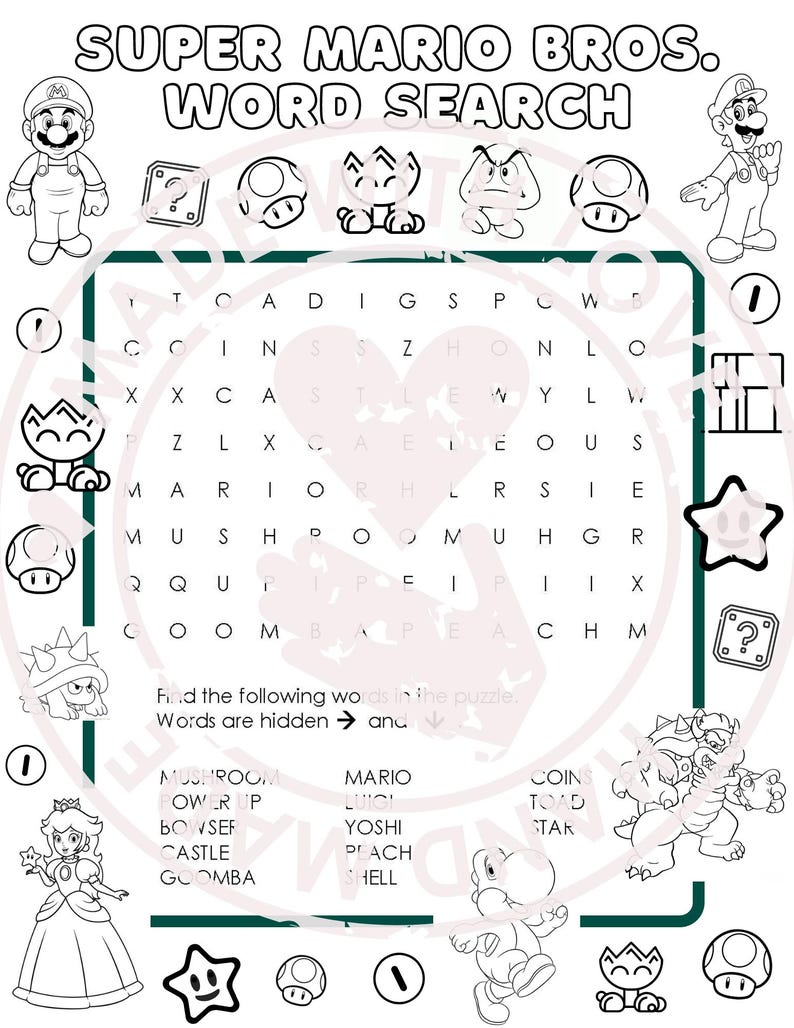 Kids Word Search SUPER MARIO BROS. Theme - Instant Download! - Etsy