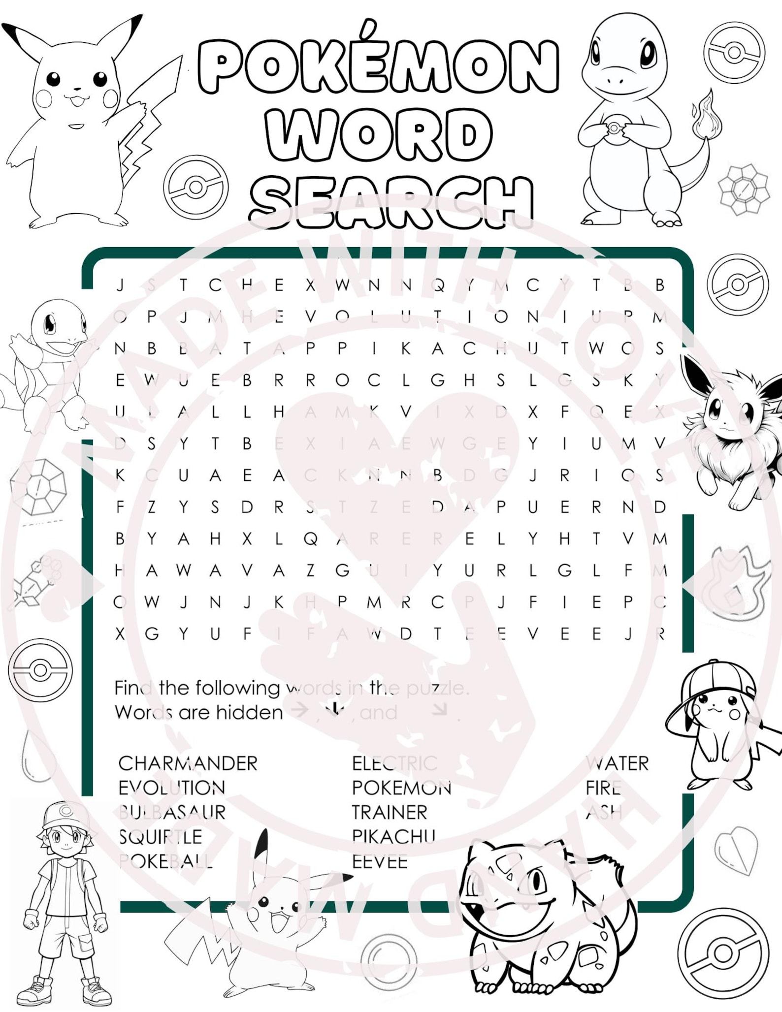 Kids Word Search POKEMON Theme - INSTANT DOWNLOAD - Etsy