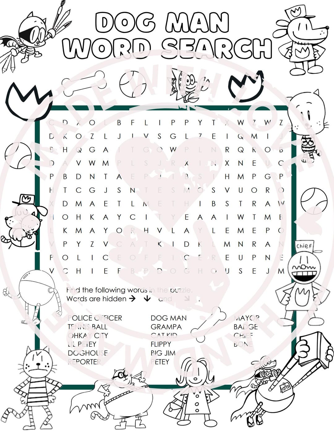 Kids Word Search DOG MAN Theme - Instant Download! - Etsy