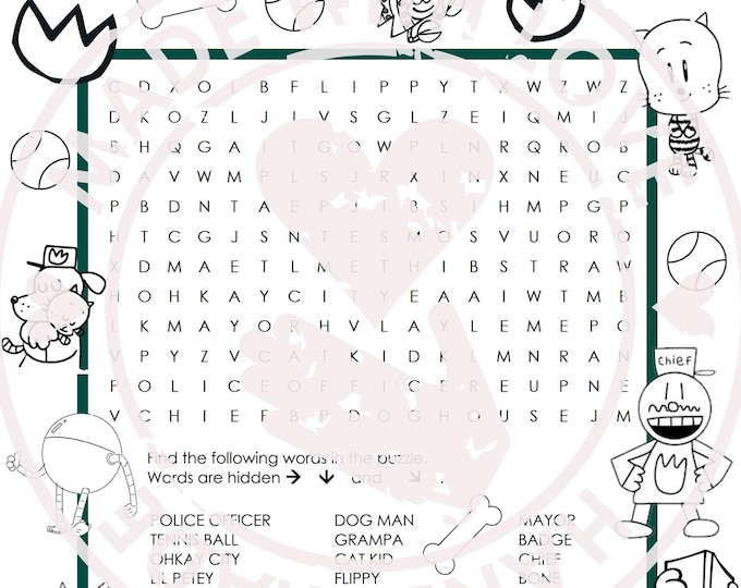 Kids Word Search DOG MAN Theme - Instant Download! - Etsy