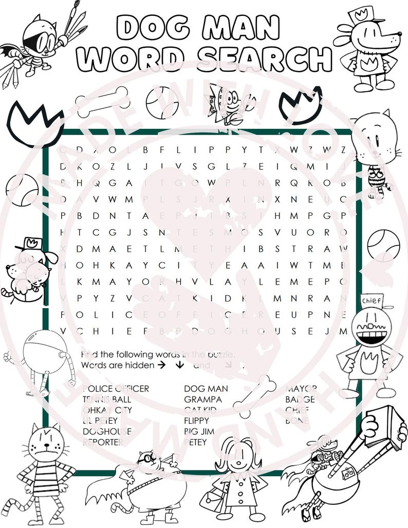 Kids Word Search DOG MAN Theme - Instant Download! - Etsy Australia