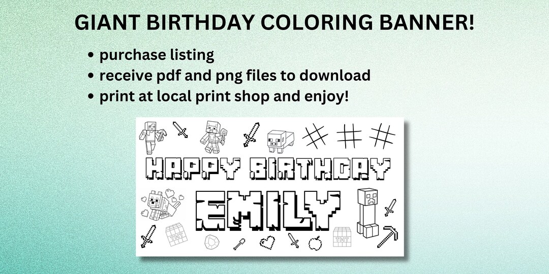 GIANT Personalized Minecraft Birthday Banner - DIGITAL DOWNLOAD - Etsy