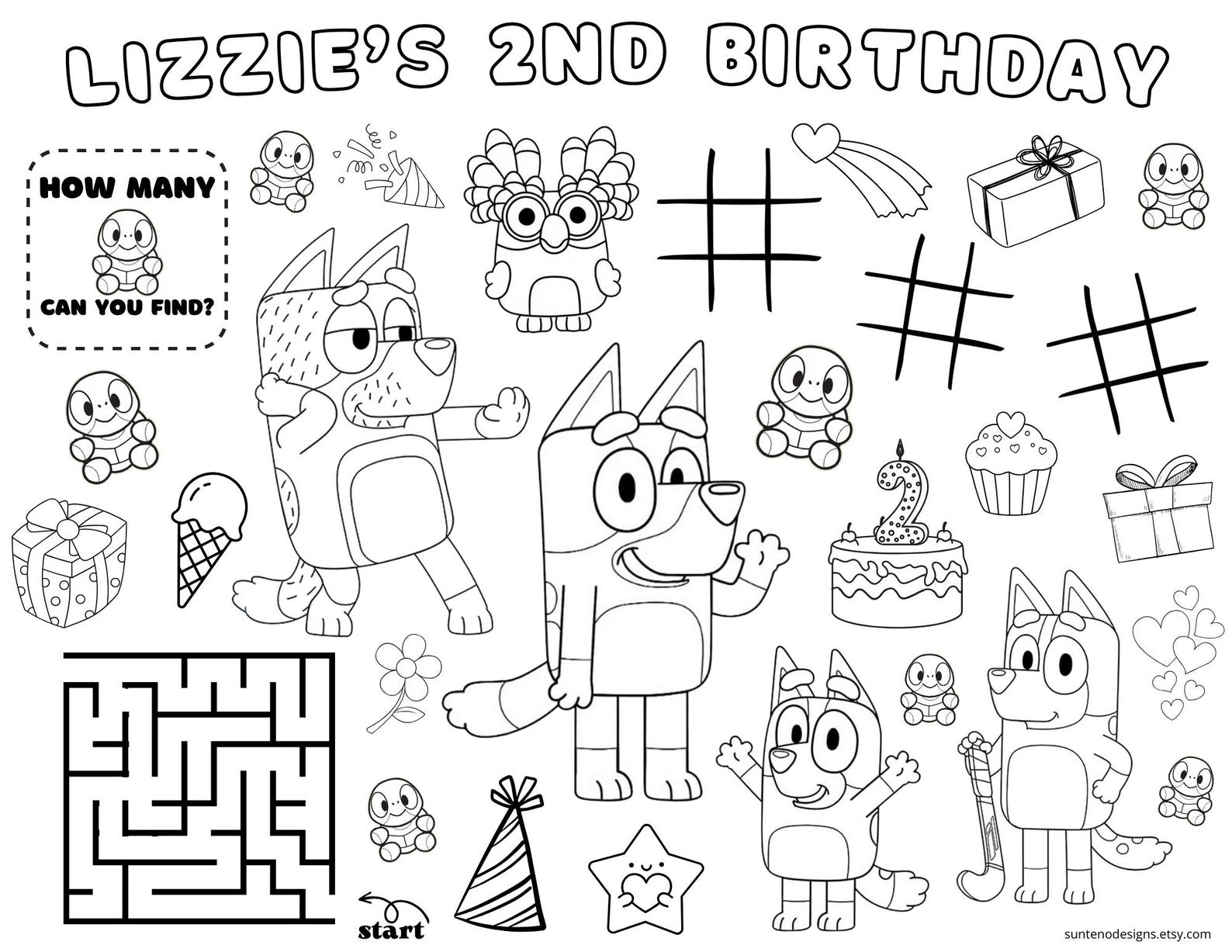 Personalized Kid's Birthday Coloring and Activity Page Bluey Theme - Etsy