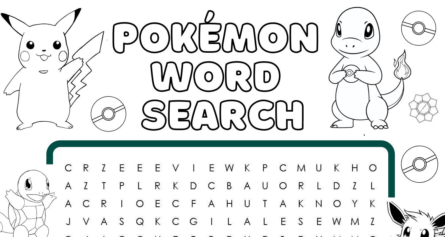 Kids Word Search POKEMON Theme - INSTANT DOWNLOAD - Etsy