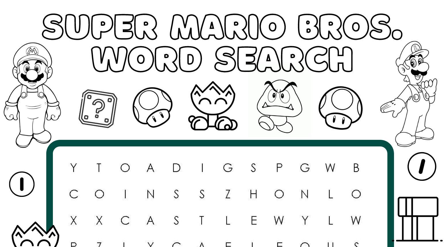 Kids Word Search SUPER MARIO BROS. Theme - Instant Download! - Etsy