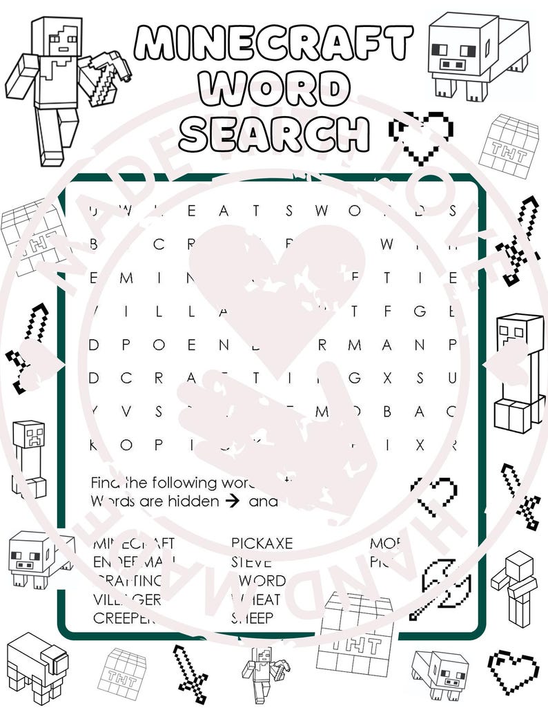 Kids Word Search MINECRAFT Theme - INSTANT DOWNLOAD - Etsy