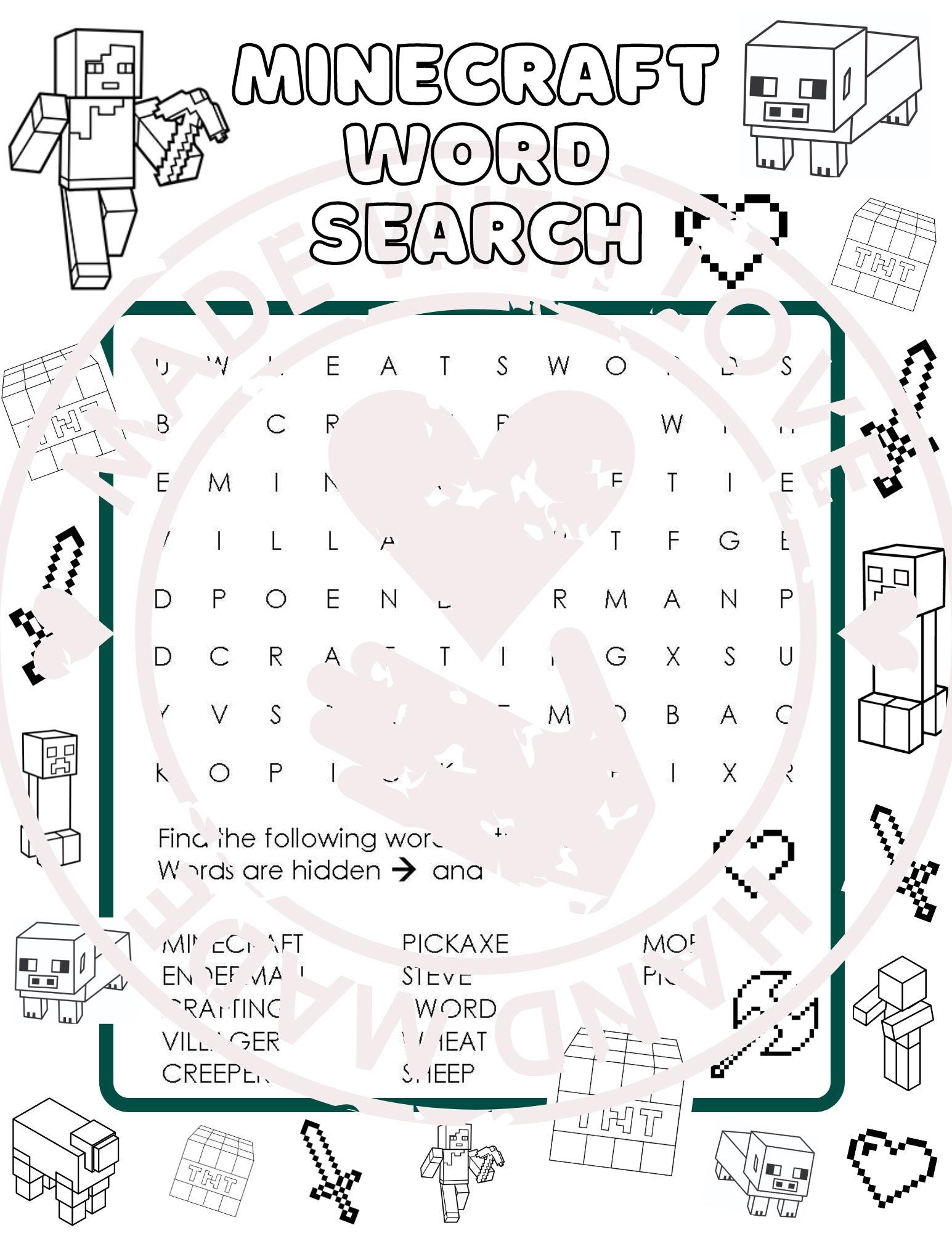 Kids Word Search MINECRAFT Theme - INSTANT DOWNLOAD - Etsy