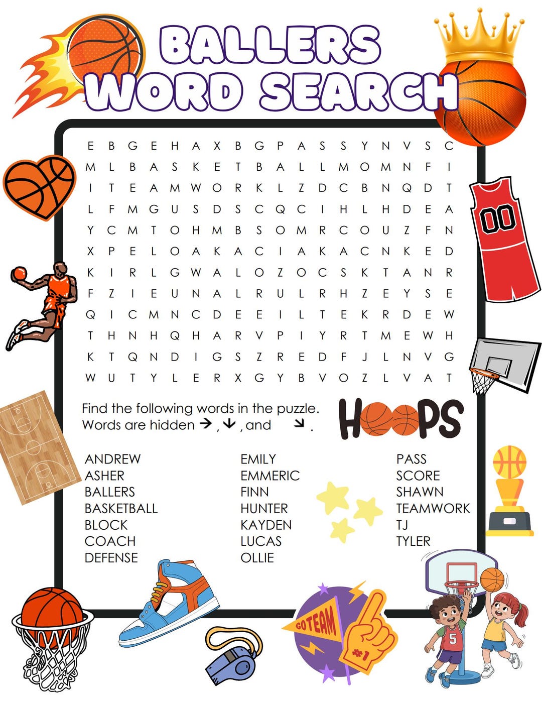 Custom Kids Sports Team Word Search - Etsy
