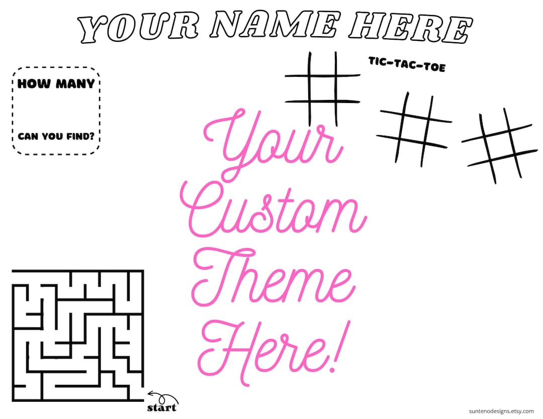 CUSTOM Kid's Birthday Coloring and Activity Page - Made to Order - Etsy