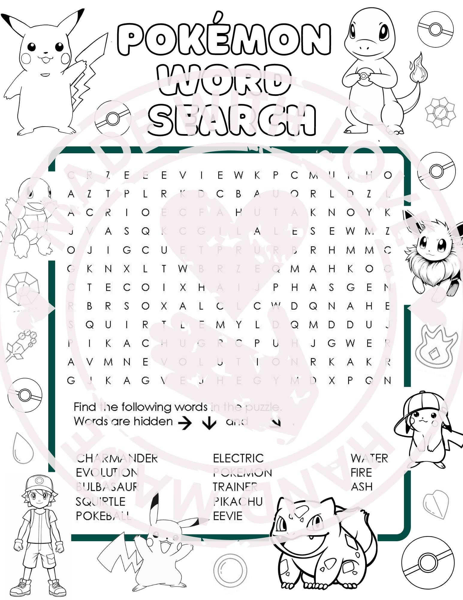 Kids Word Search POKEMON Theme - INSTANT DOWNLOAD - Etsy