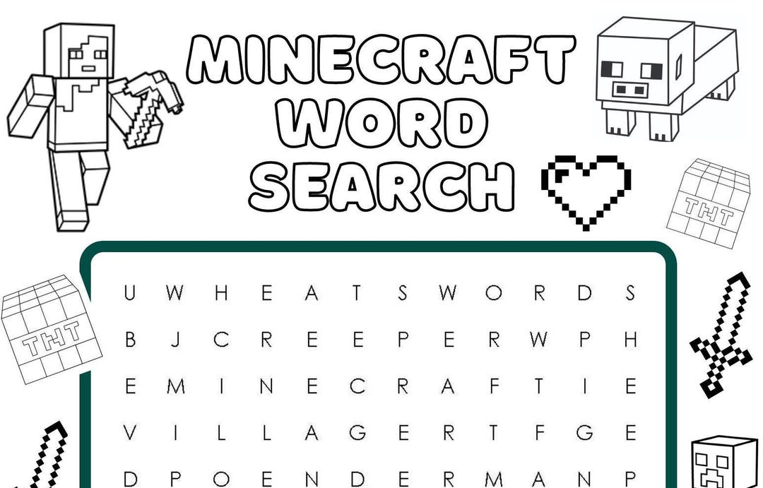 Kids Word Search MINECRAFT Theme - INSTANT DOWNLOAD - Etsy