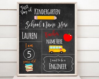 Back to School Chalkboard Kids Printable Sign First Day of | Etsy