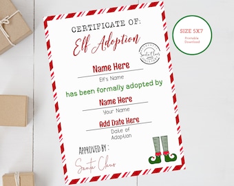 Elf Printable Adoption Certificate Christmas Welcome Letter | Etsy