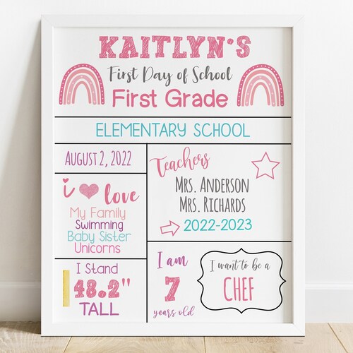 Editable First Day of Kindergarten Sign Boho Rainbow First - Etsy