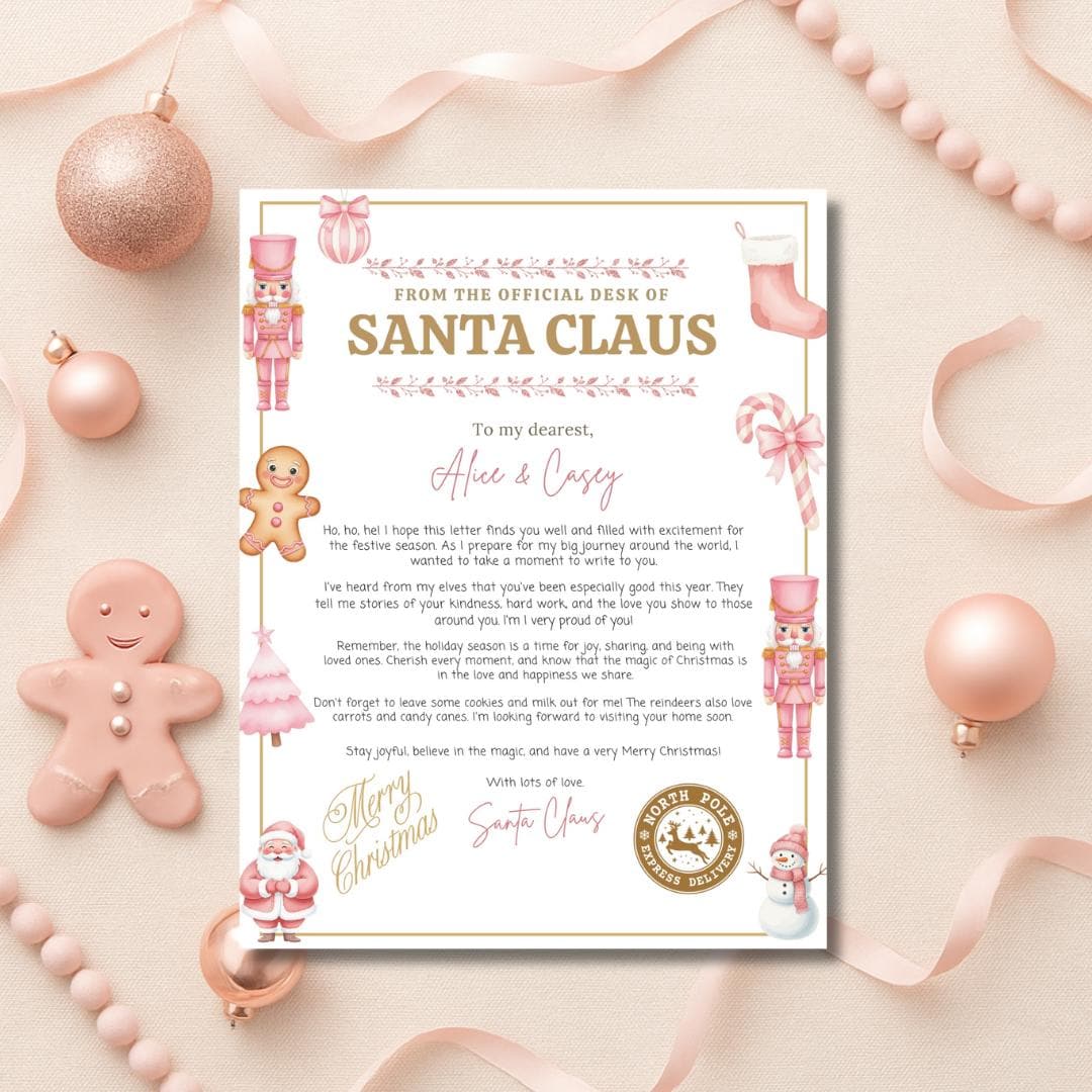 Pink Santa Letter Template - Customizable Kids Christmas Note - Etsy