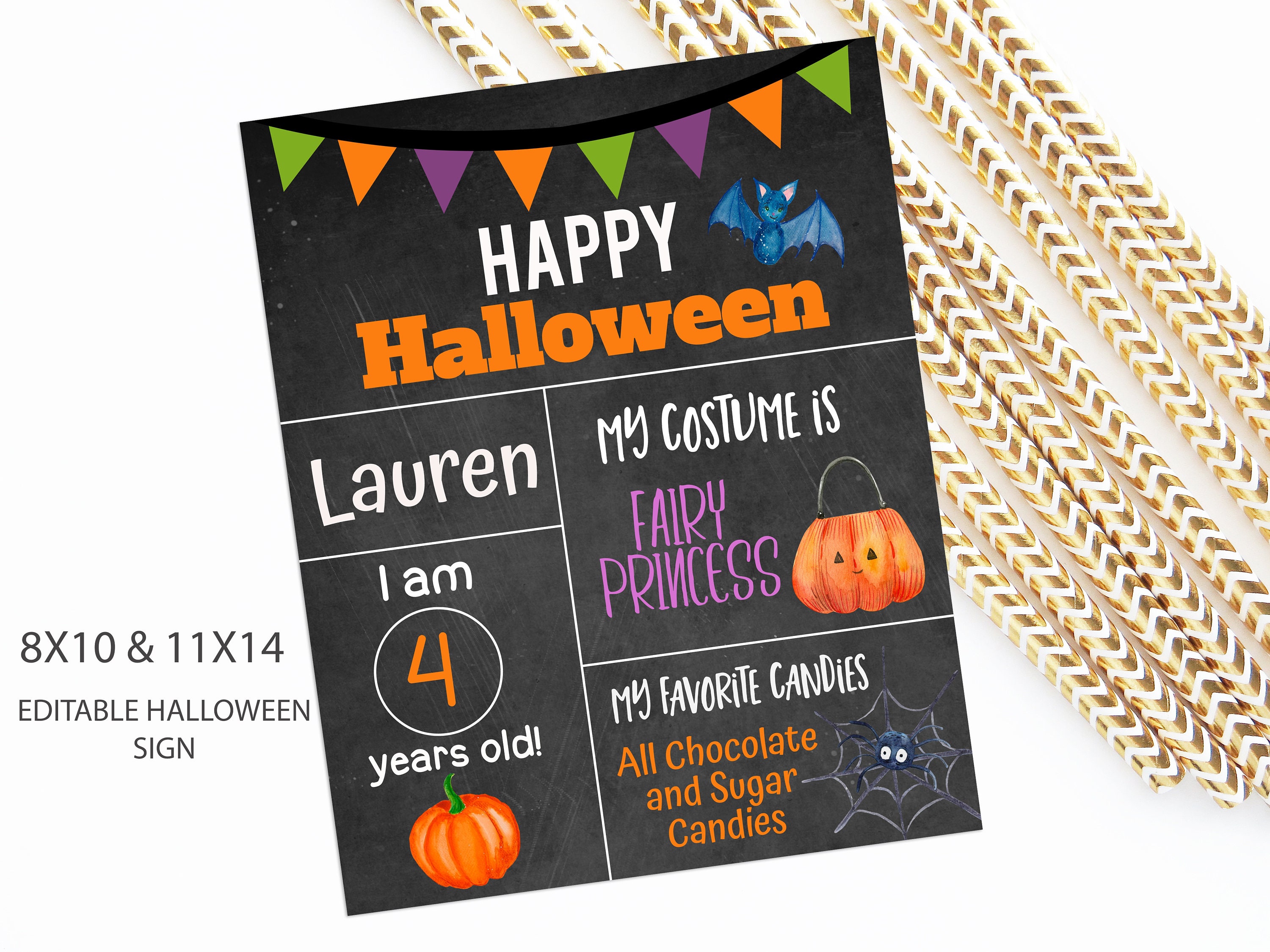 Halloween Kids Sign Printable Chalkboard Pumpkin Editable | Etsy