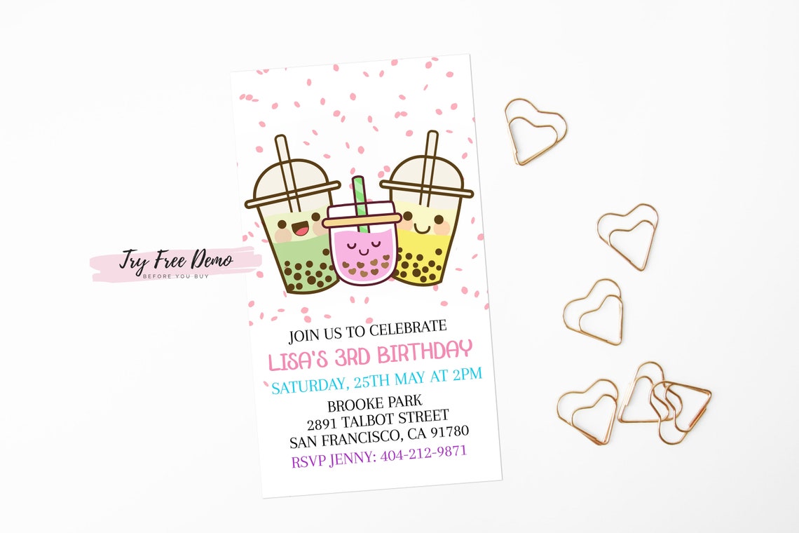 Editable Boba Tea Birthday Mobile Invite Electronic Invitation | Etsy