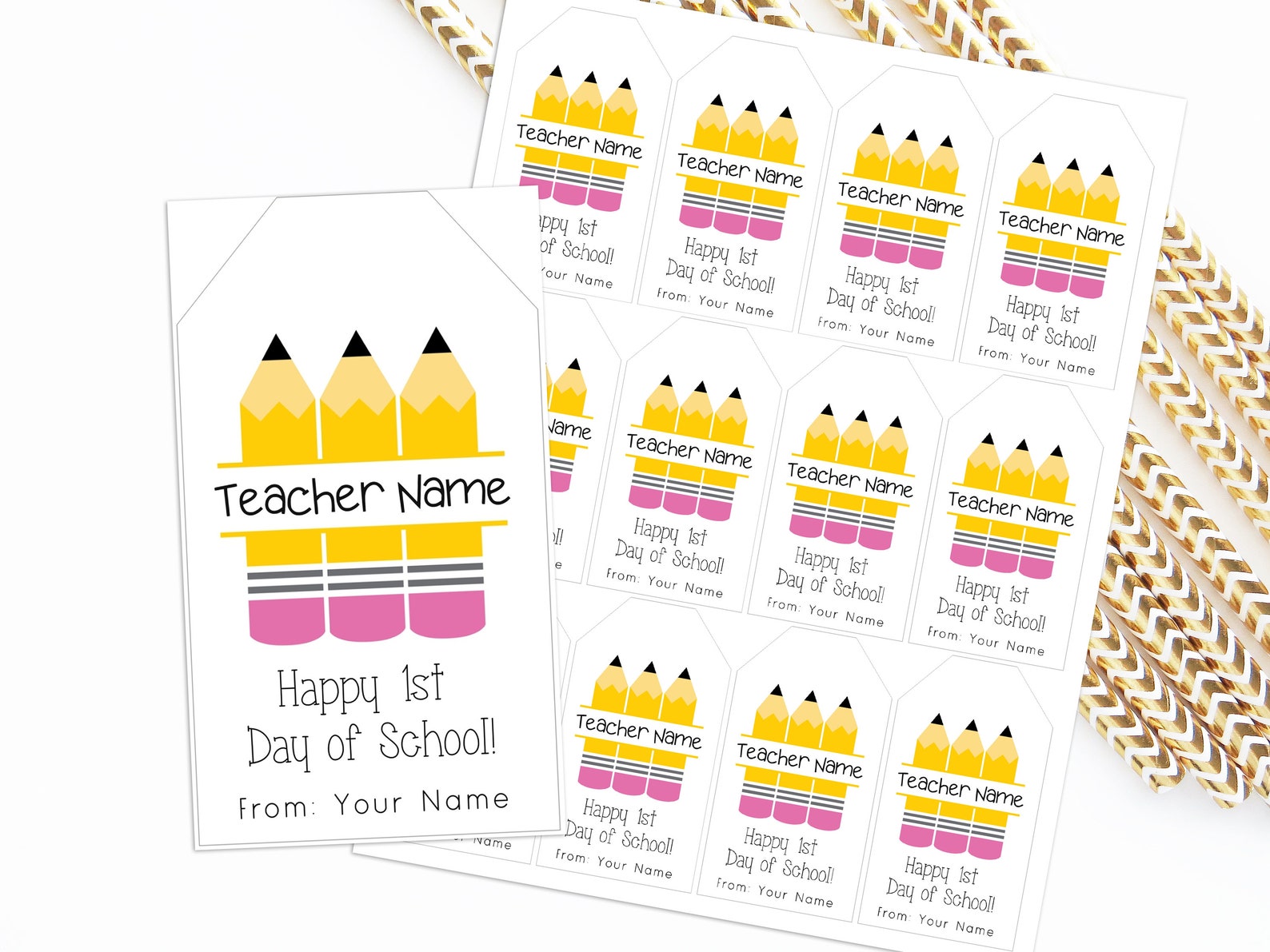 Teacher Printable Gift Pencil Tag First Day of School Student - Etsy