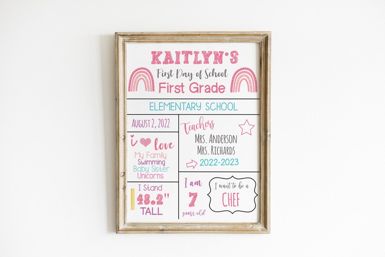 Pink Rainbow Back to School Kids Printable Girls Sign First - Etsy