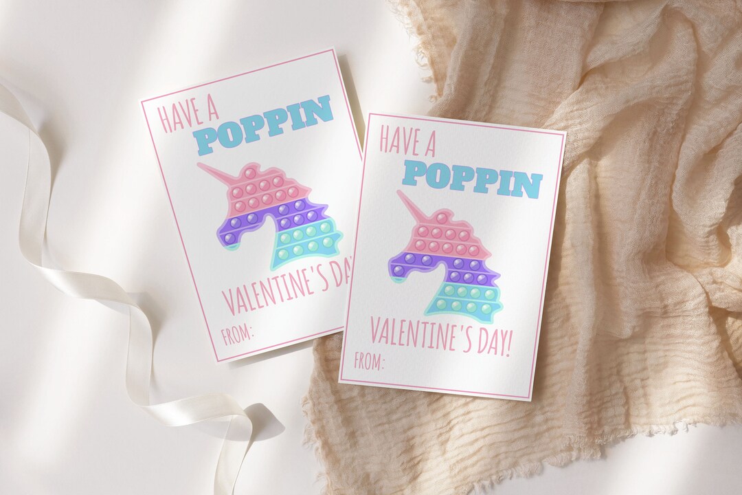 Unicorn Bubble Popper Valentine Cards: Printable Star Fidget Tag Favors ...