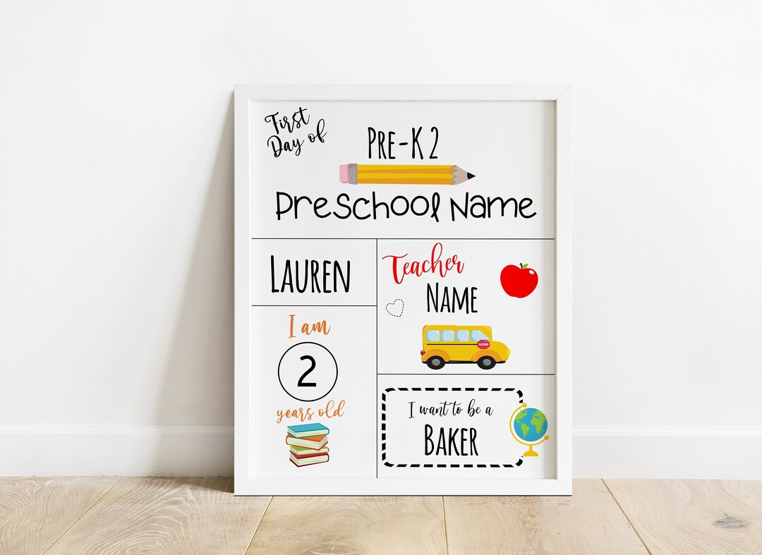 Preschool Back to School Kids Printable Sign First Day of School ...