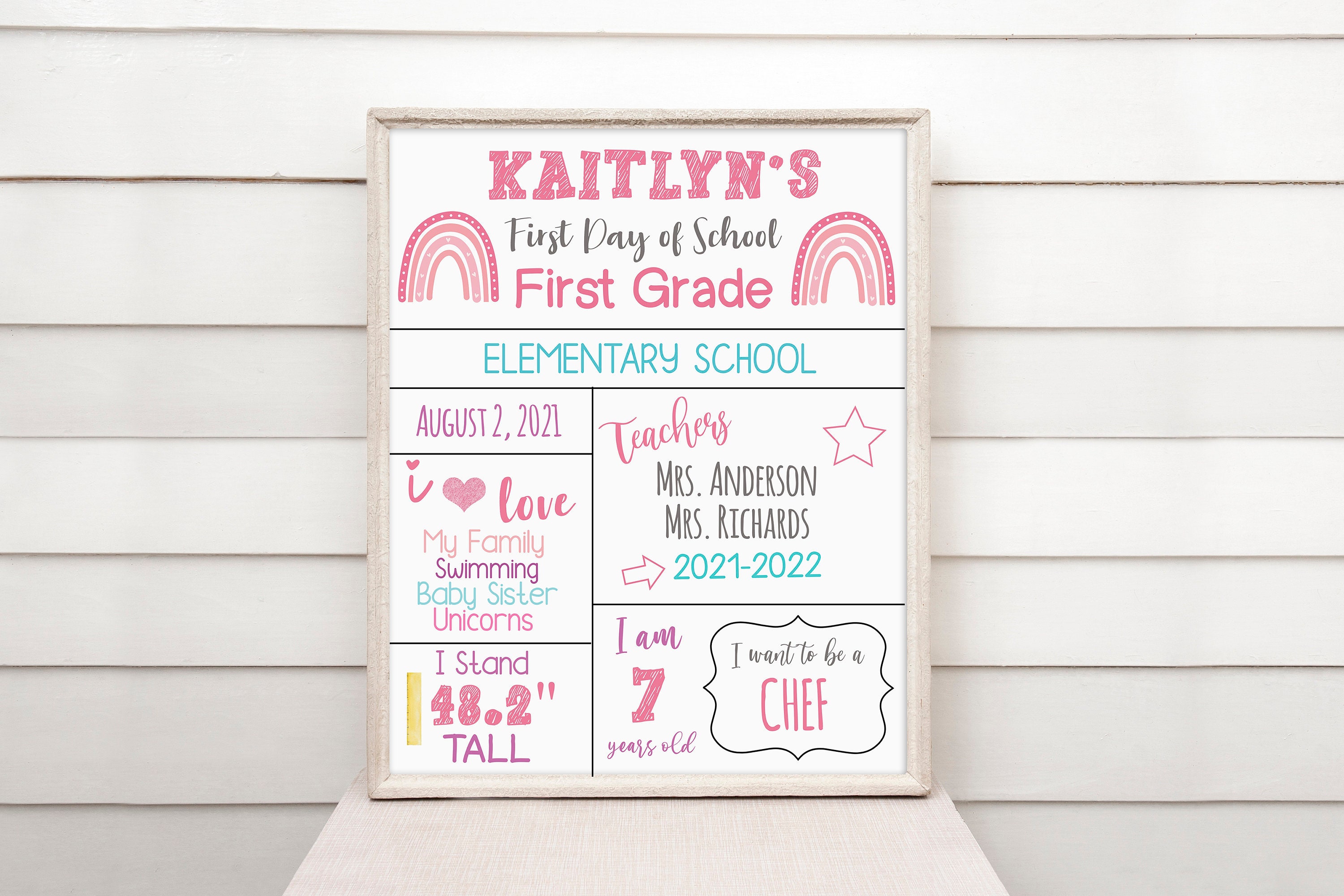 Pink Rainbow Back to School Kids Printable Girls Sign First | Etsy