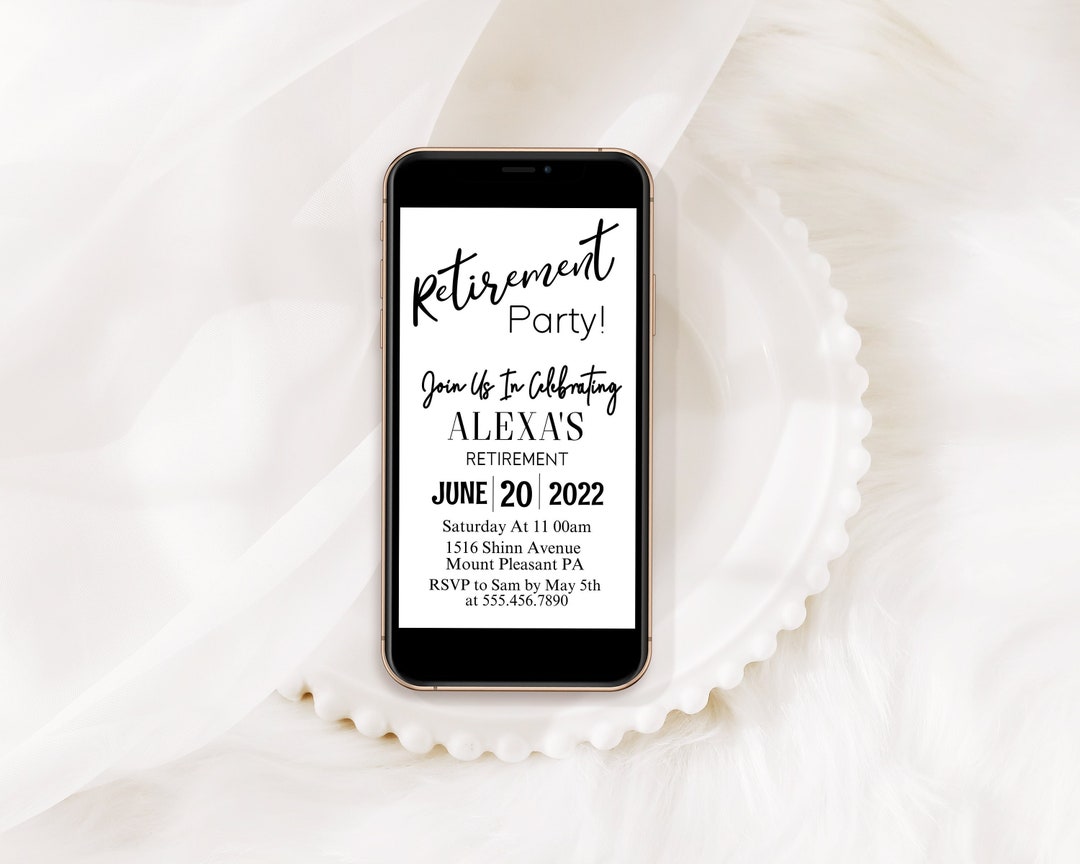Retirement Party Electronic Invitation Mobile Invite Minimalist Digital ...