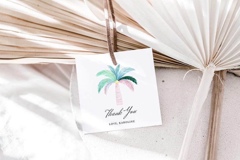 Preppy Palm Tree Thank You Tag: Editable Tropical Design - Etsy