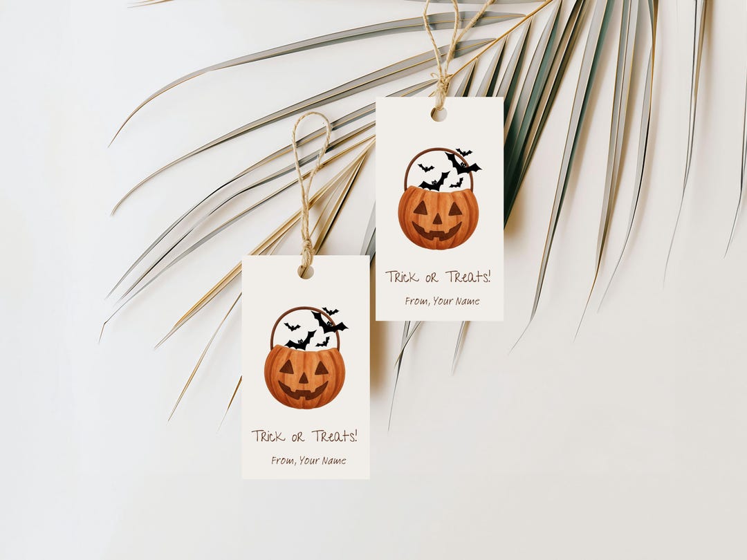 Halloween Pumpkin Gift Tags – Bats, Trick or Treat Design (digital ...