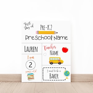 Preschool Back to School Kids Printable Sign First Day of School ...