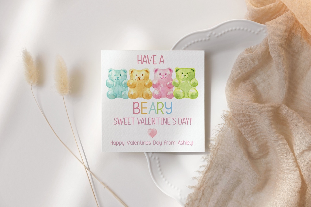 Kids Valentine Tags: Gummy Bear Artwork, Editable & Printable (digital ...