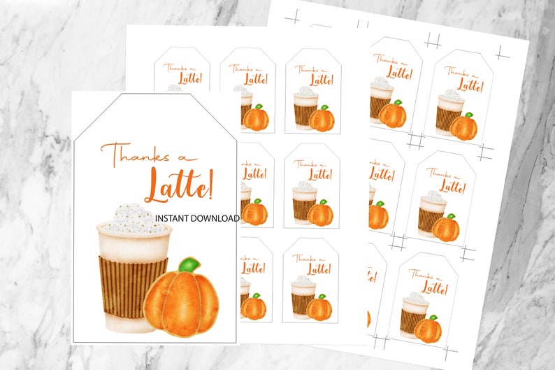 Thanks a Latte Pumpkin Printable Gift Tag Pumpkin Spice - Etsy