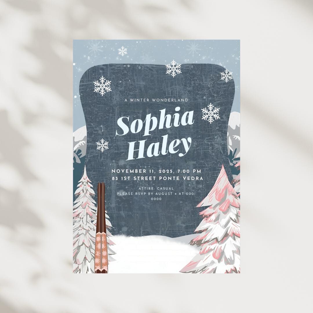 Editable Ski Party Invitation, Pink Apres Ski Birthday, Winter ...