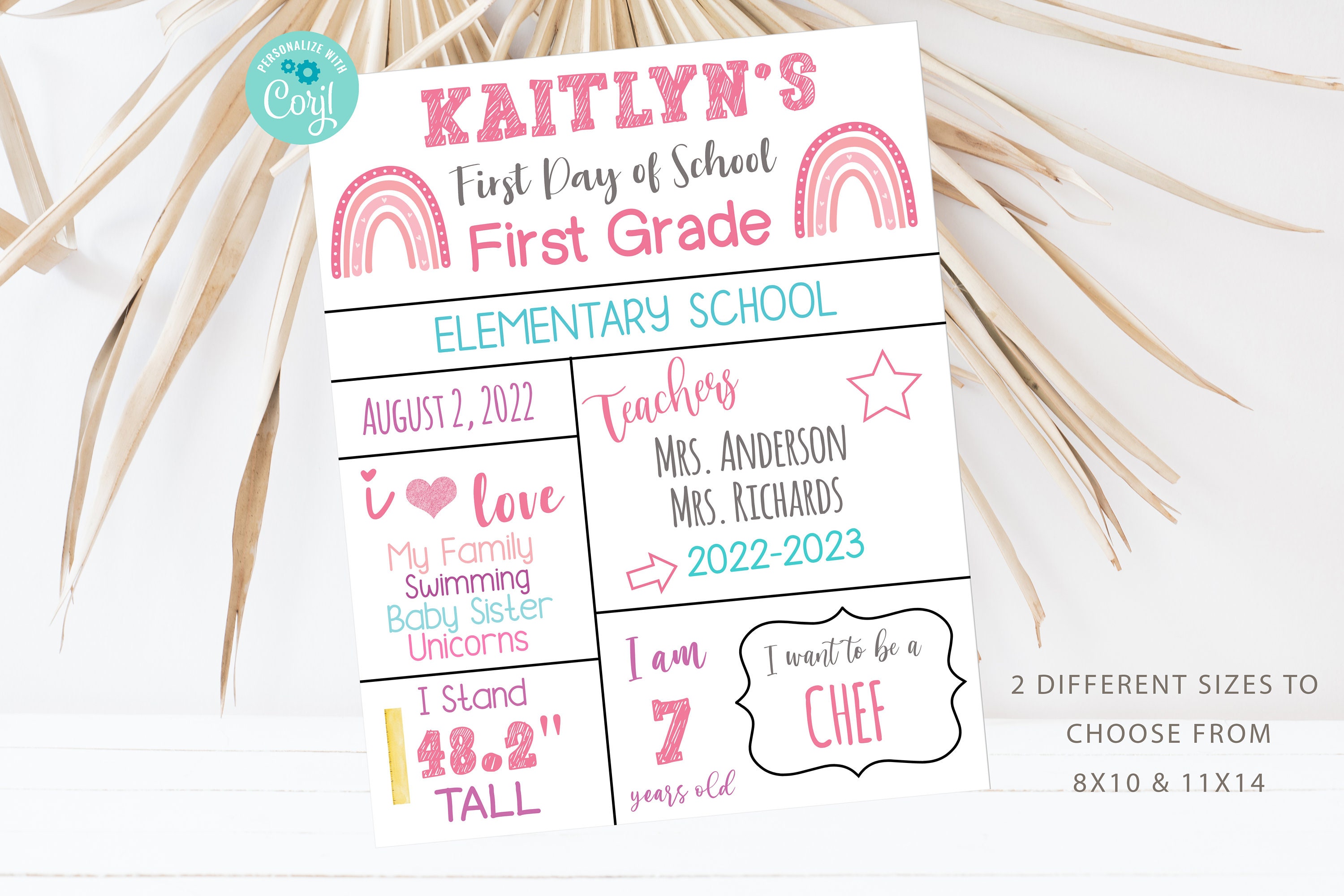Pink Rainbow Back to School Kids Printable Girls Sign First - Etsy