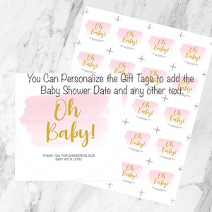 Round Oh Baby Thank You Shower Favor Tag Circle Round Label Editable ...