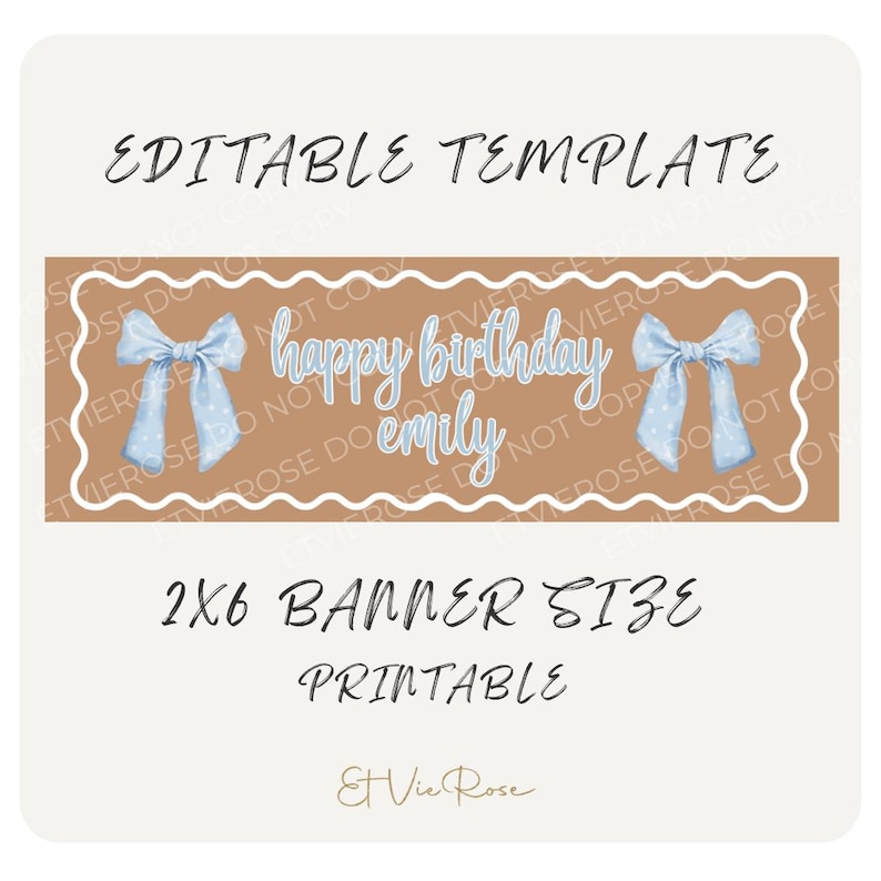 Blue Bow Birthday Banner Template: Editable Floral 2x6 Feet - Etsy