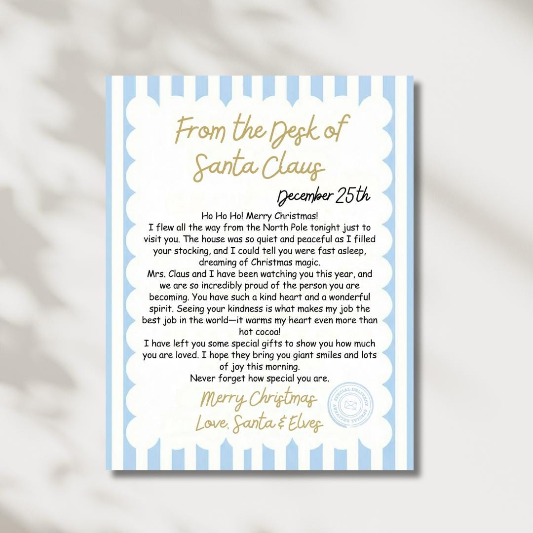 Santa Letter Template, Baby Blue With Gold Script (editable PDF) - Etsy