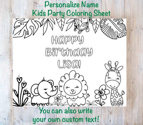 Editable Coloring Page Safari Animals Birthday Party Activity - Etsy UK
