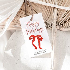 Editable Christmas Red Bow Holiday Gift Tags XMAS Printable Template ...