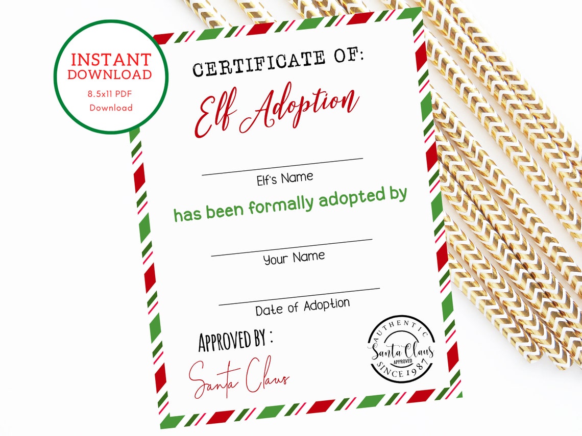Elf Printable Adoption Certificate Christmas Welcome Letter - Etsy