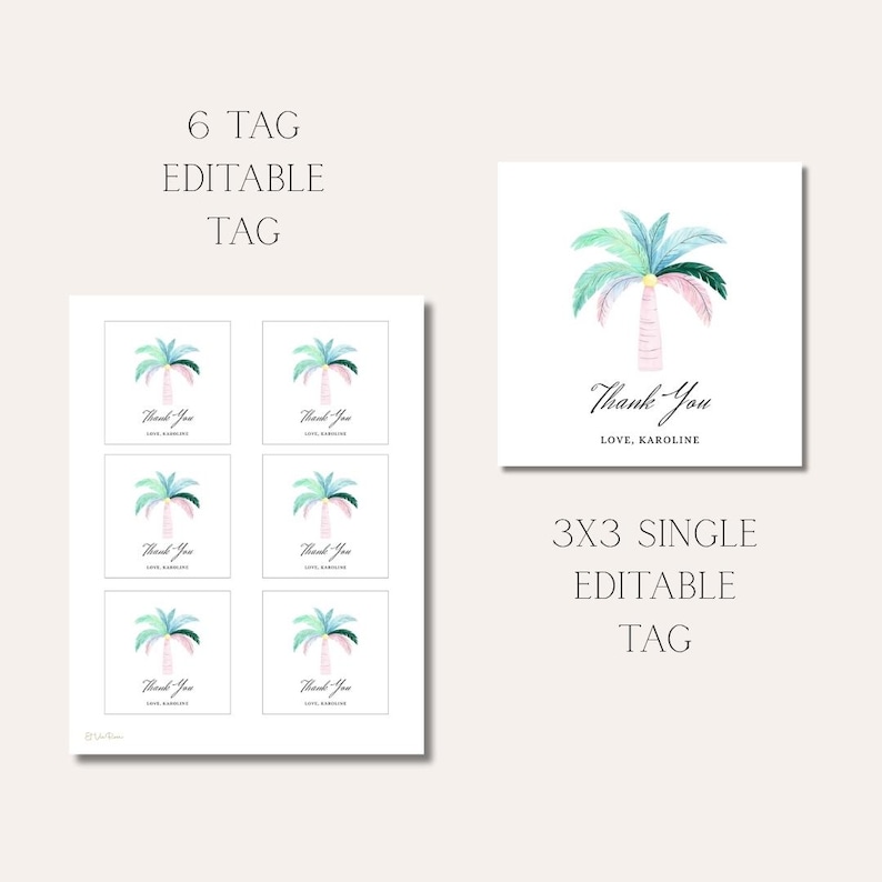 Preppy Palm Tree Thank You Tag: Editable Tropical Design - Etsy