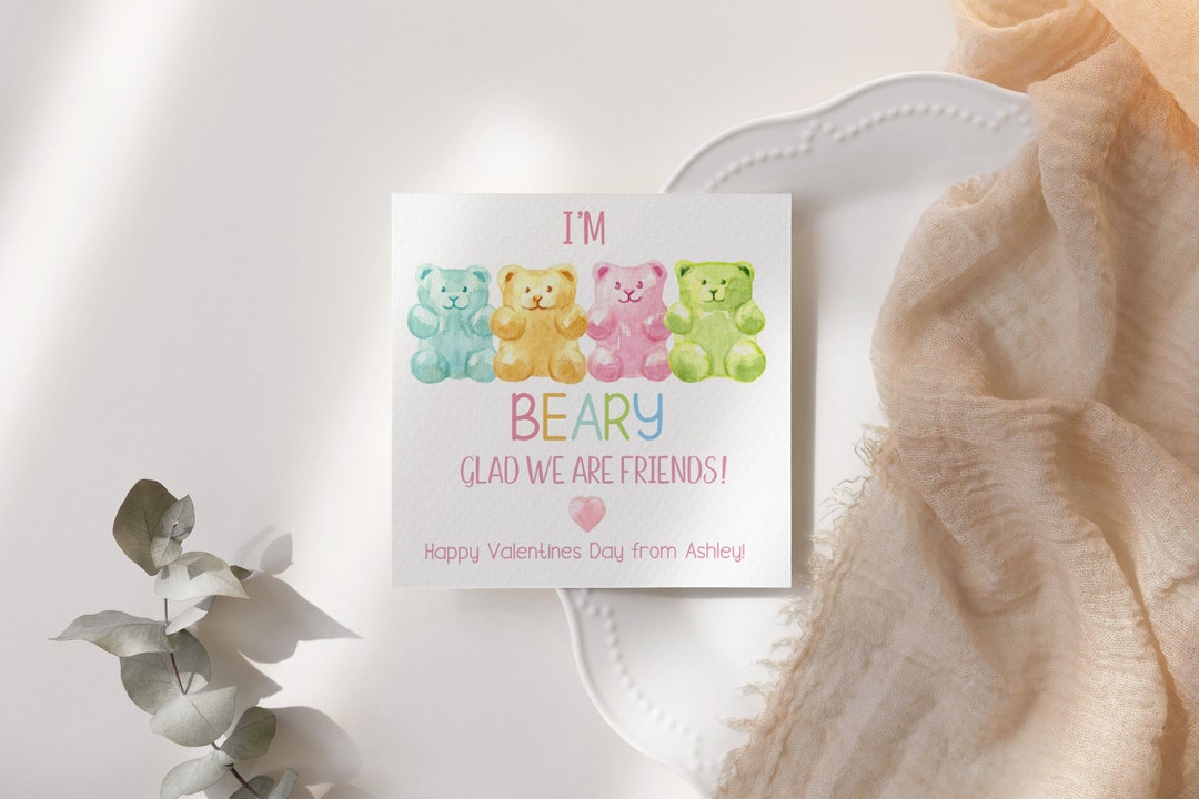 Kids Valentine Tags: Gummy Bear Design - Printable & Editable - Etsy
